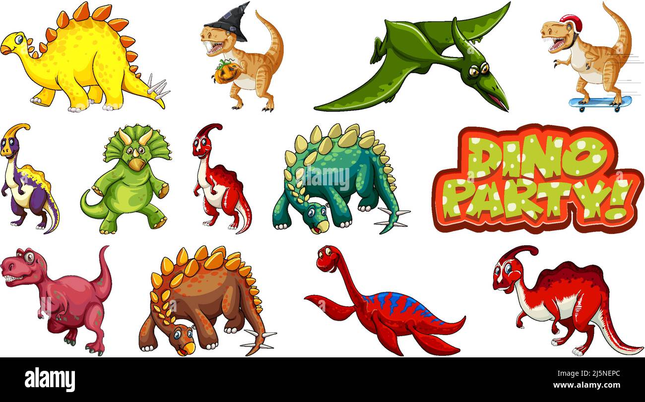 Many dinosaurs on white background illustration Stock Vector Image ...