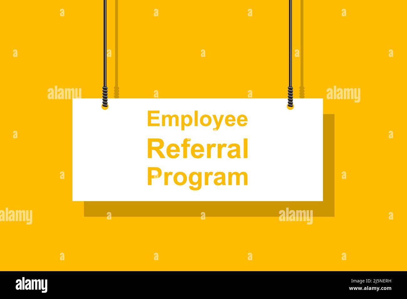 Employee referral program hanging sign on yellow background for ...