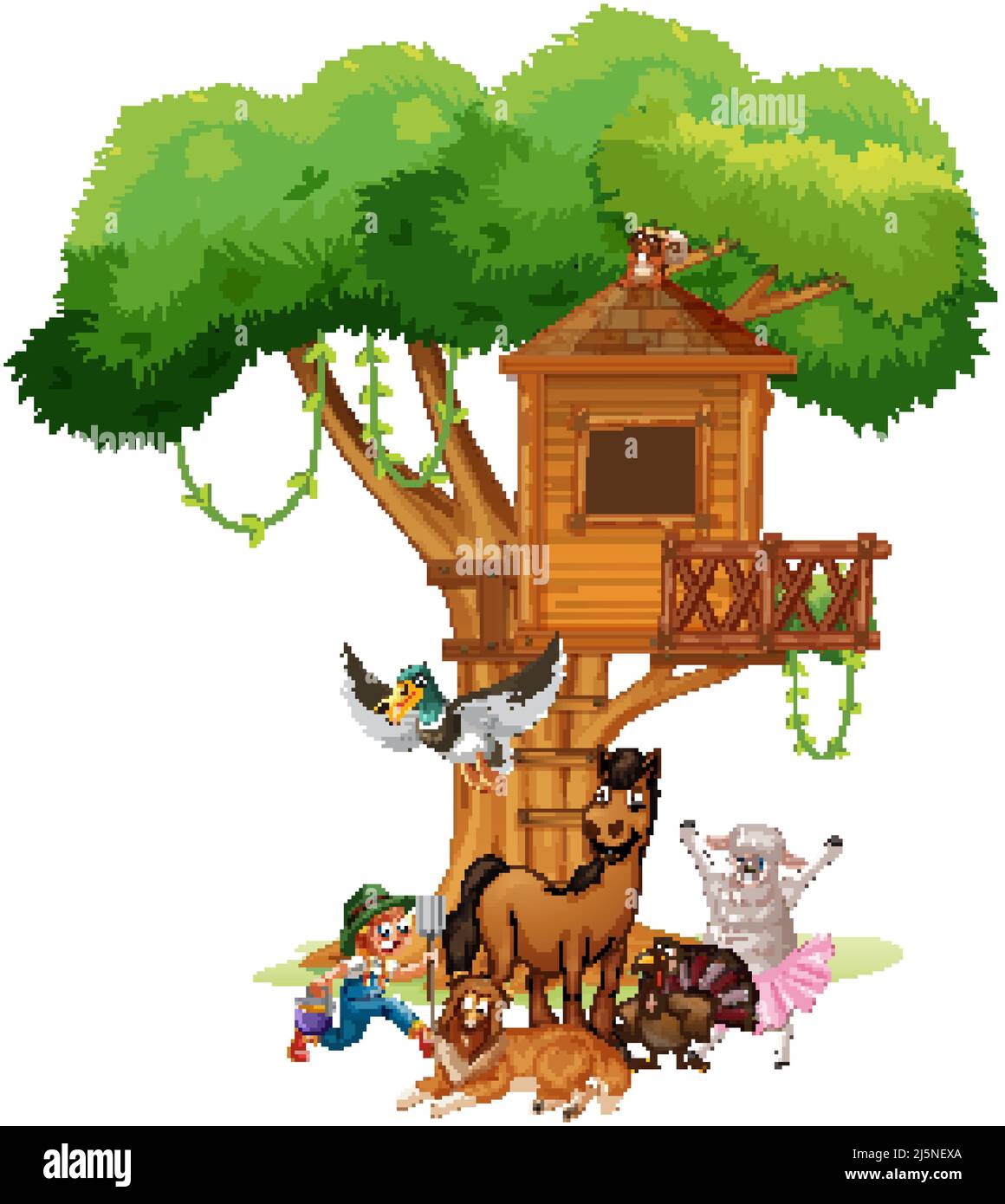 Many animals by the tree illustration Stock Vector Image & Art - Alamy