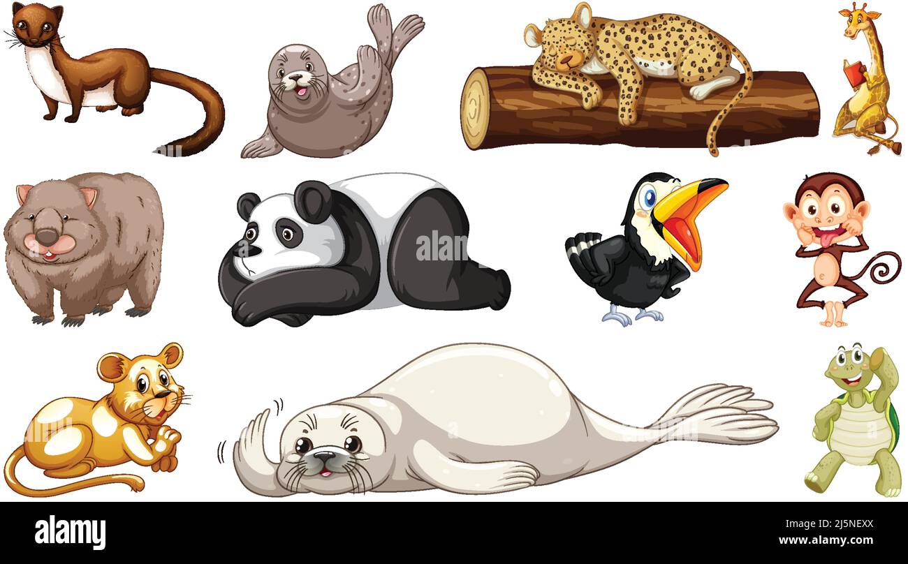 Different wild animals on white background illustration Stock Vector ...
