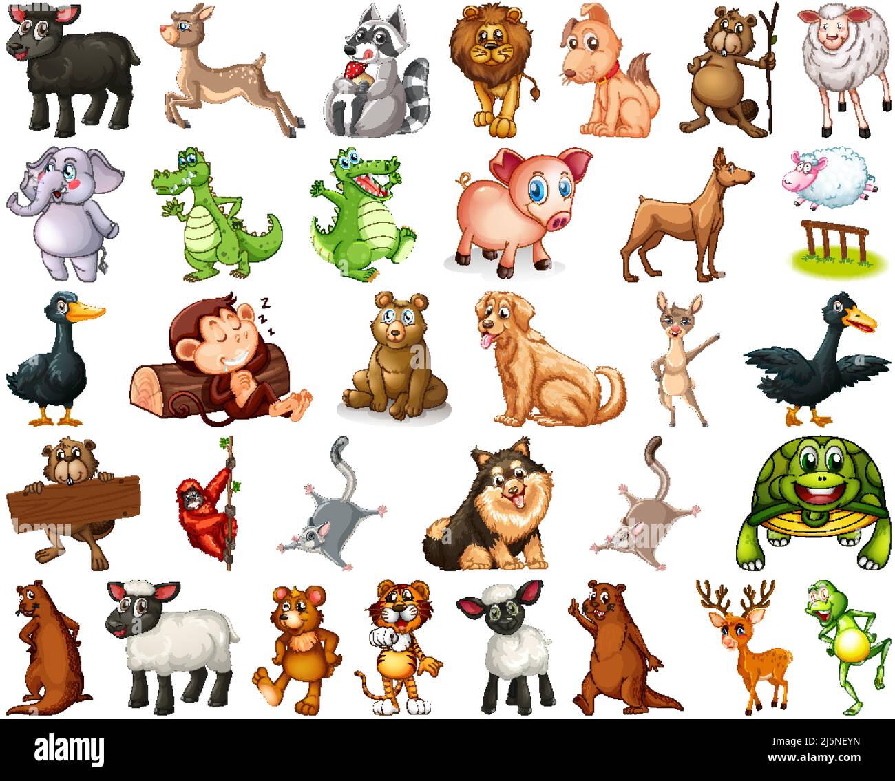 Set of animal cartoon character illustration Stock Vector Image & Art ...