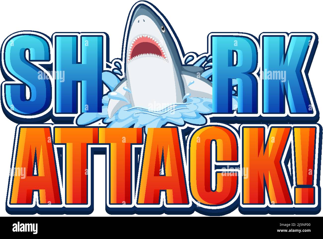 Shark attack font logo with cartoon aggressive shark illustration Stock ...