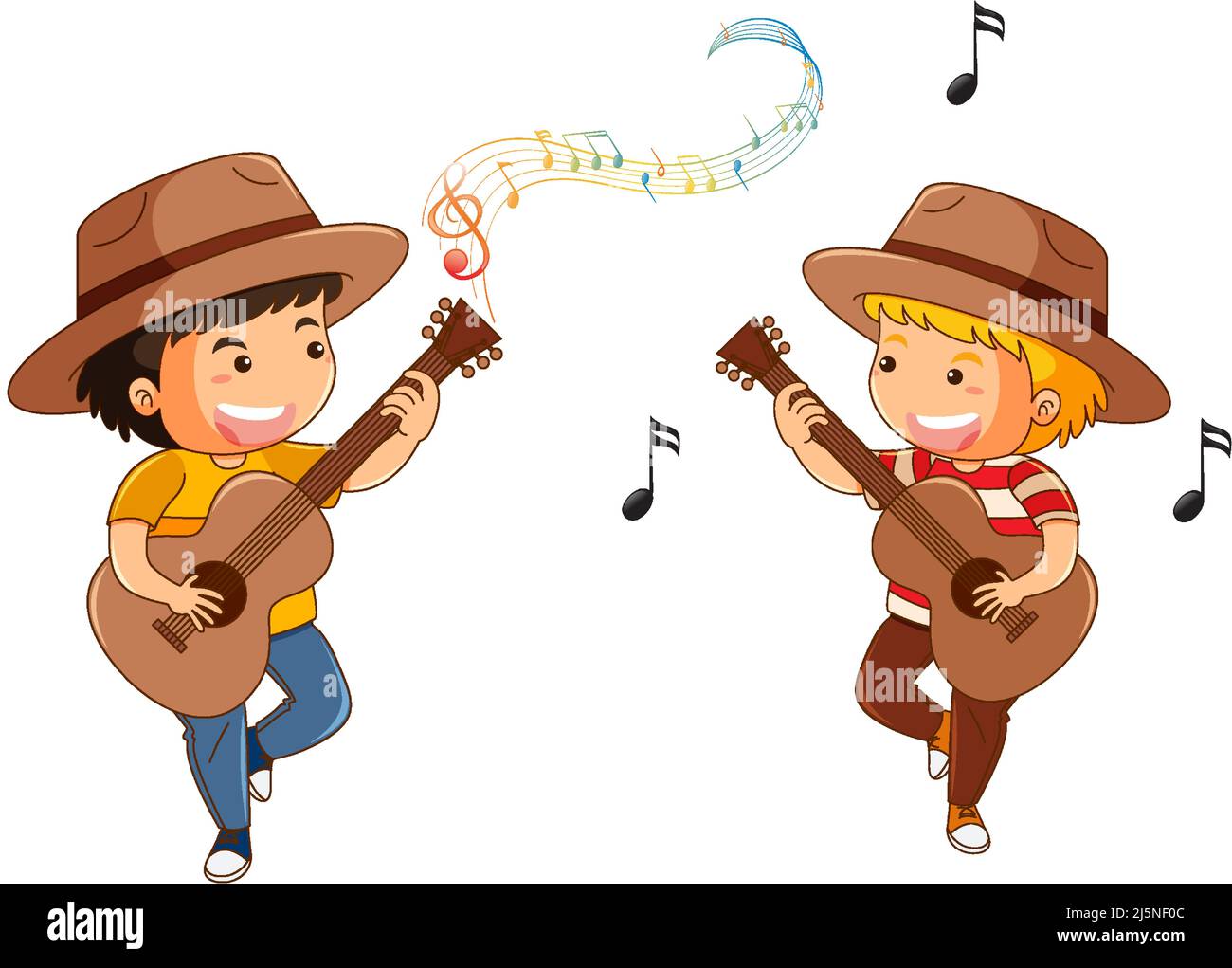 Two boys playing guitars in cartoon style illustration Stock Vector ...