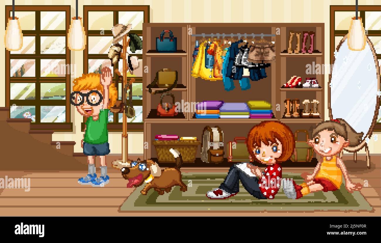 Many kids in the clothes shop illustration Stock Vector Image & Art - Alamy