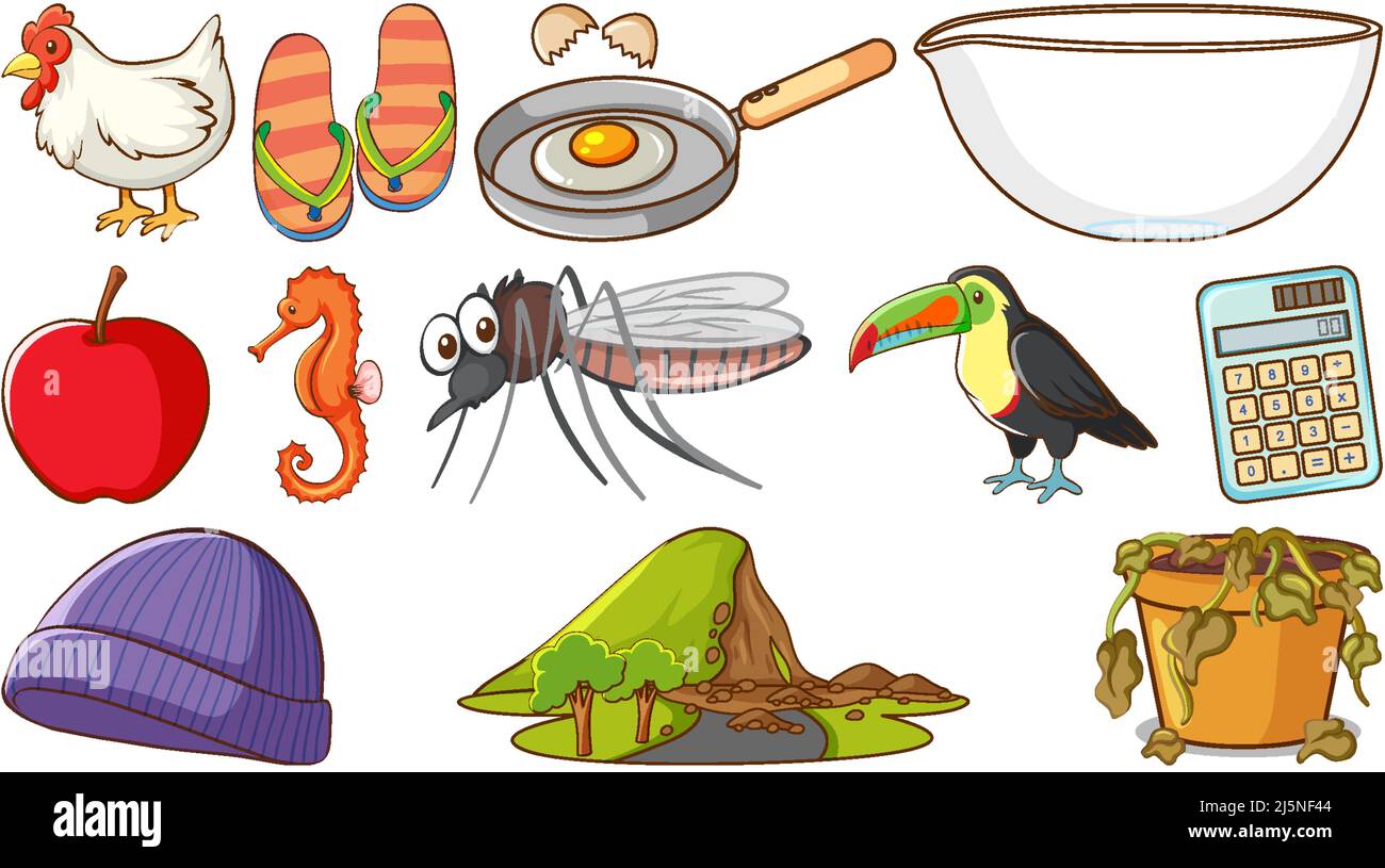 Animals and other objects on white background illustration Stock Vector ...