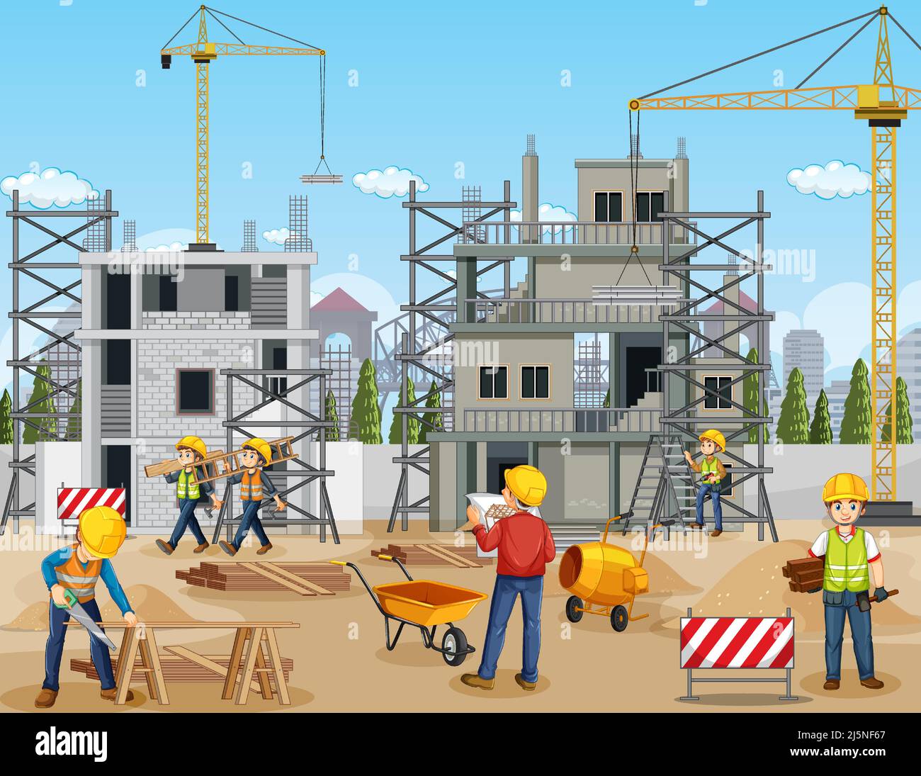 Scene of building construction site illustration Stock Vector Image ...