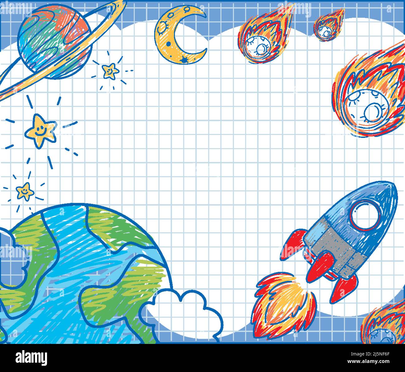 Hand drawn coloured crayon background template illustration Stock ...