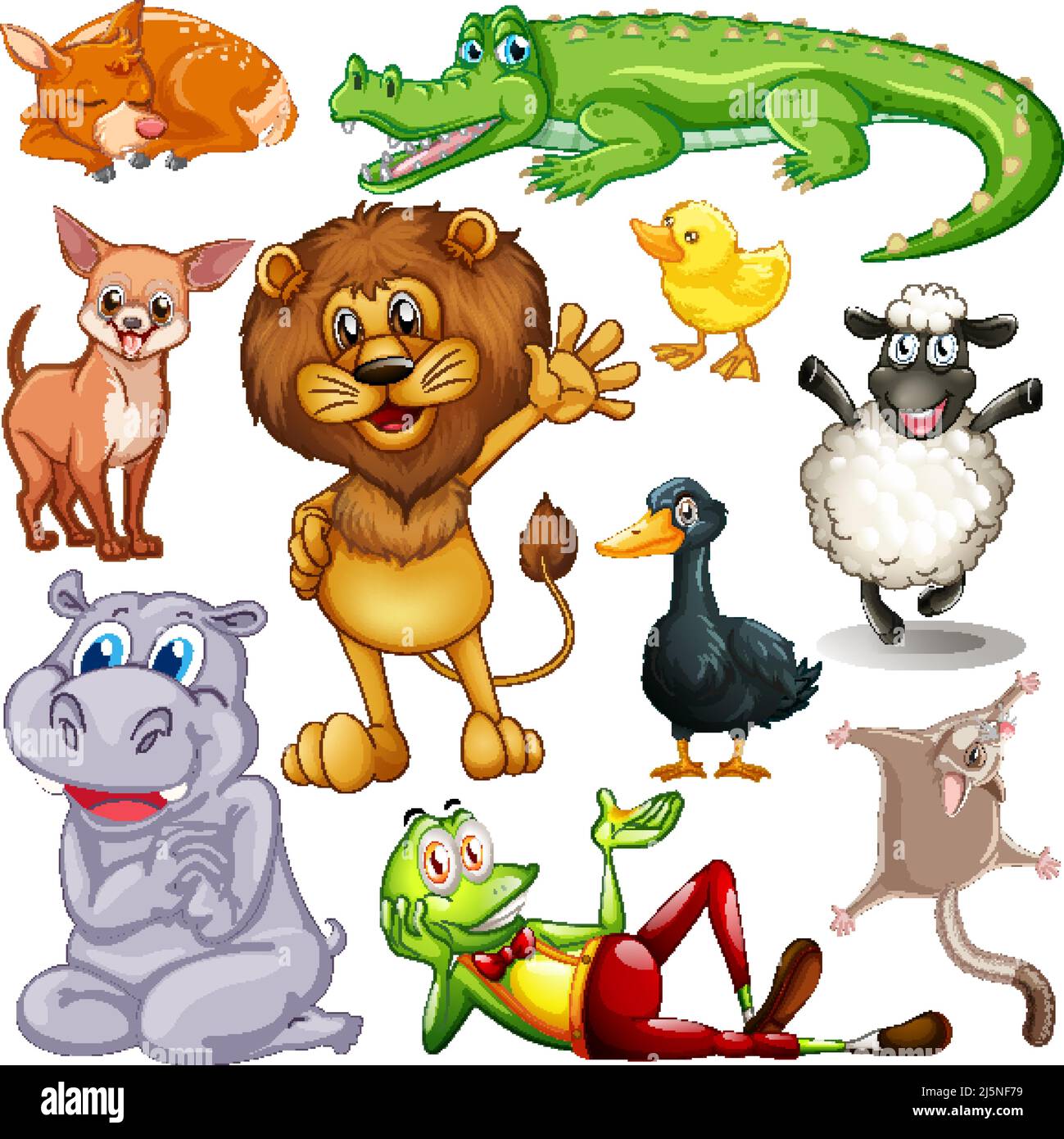 Cute animals cartoon set on white background illustration Stock Vector ...