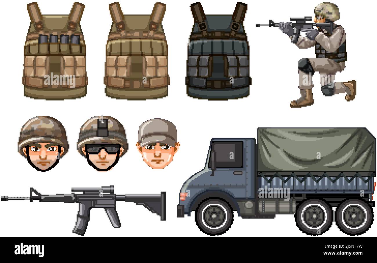 Set of military element on white background illustration Stock Vector ...