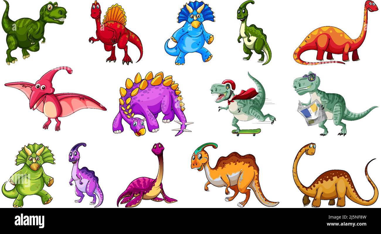 Many dinosaurs on white background illustration Stock Vector Image ...