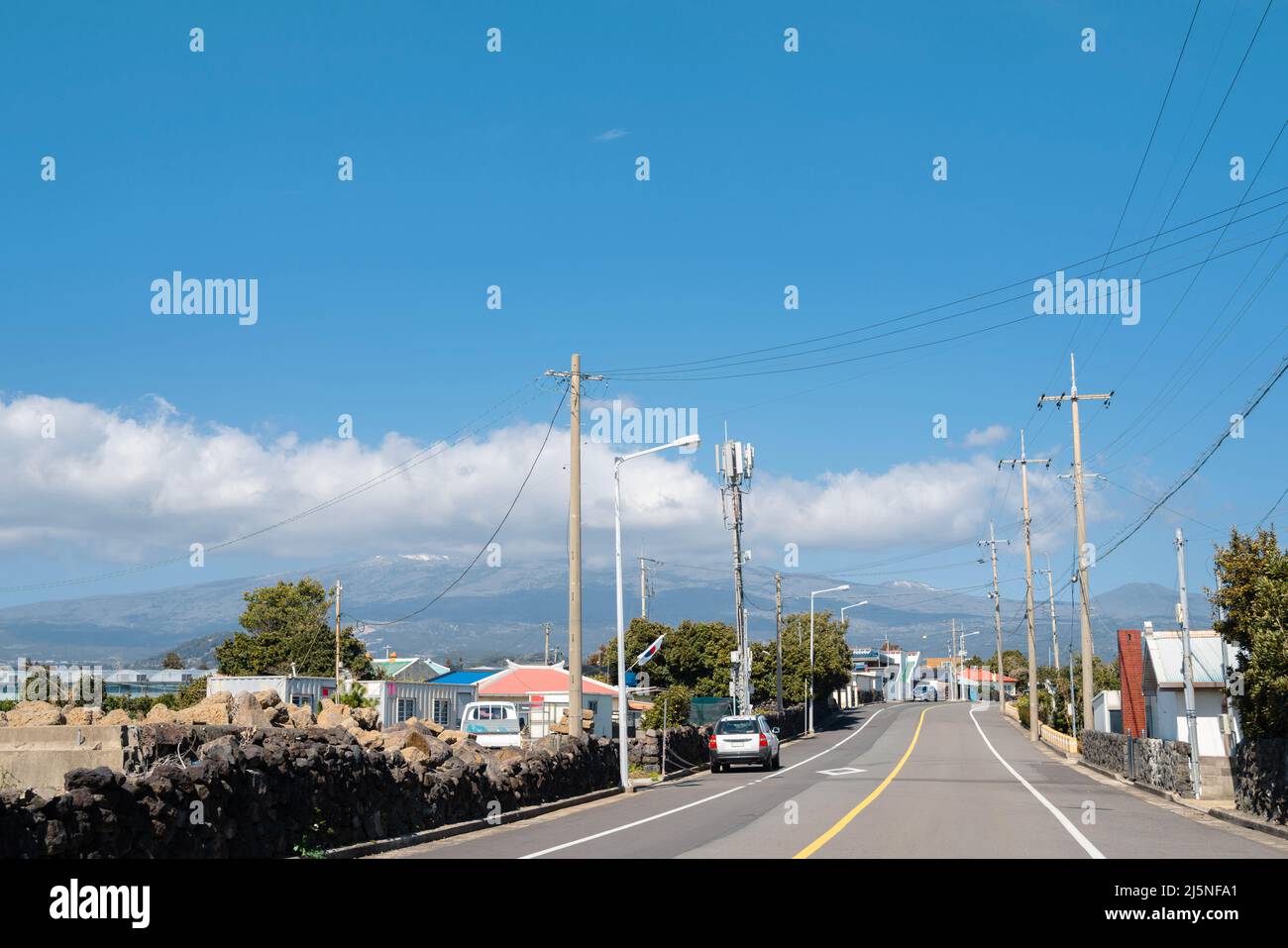 Jeju Olle Trail countryside village and Hallasan Mountain in Jeju ...