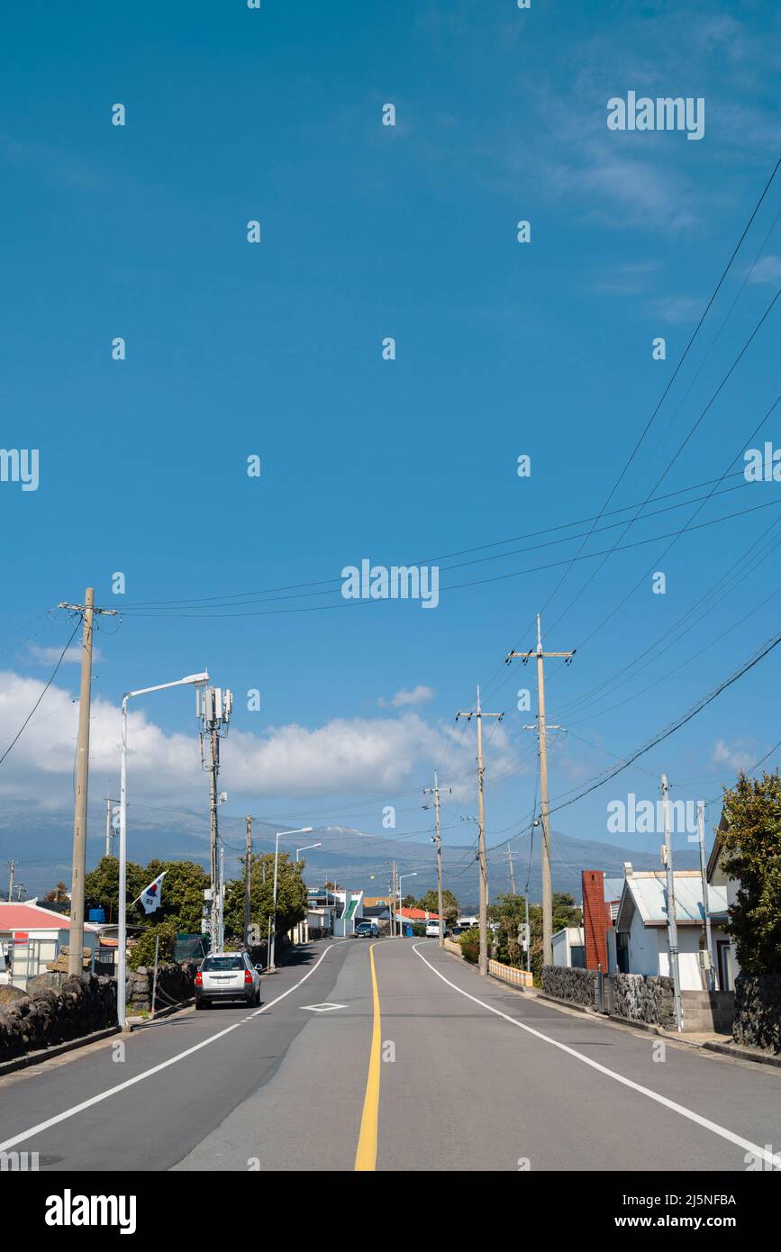 Jeju Olle Trail countryside village and Hallasan Mountain in Jeju ...