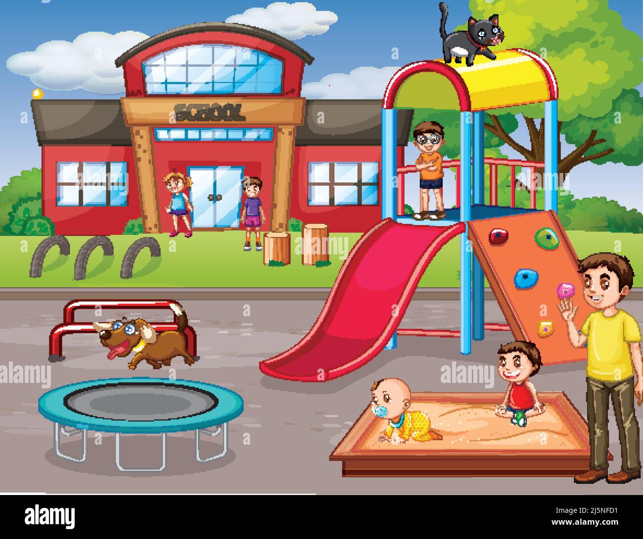School scene with many kids illustration Stock Vector Image & Art - Alamy