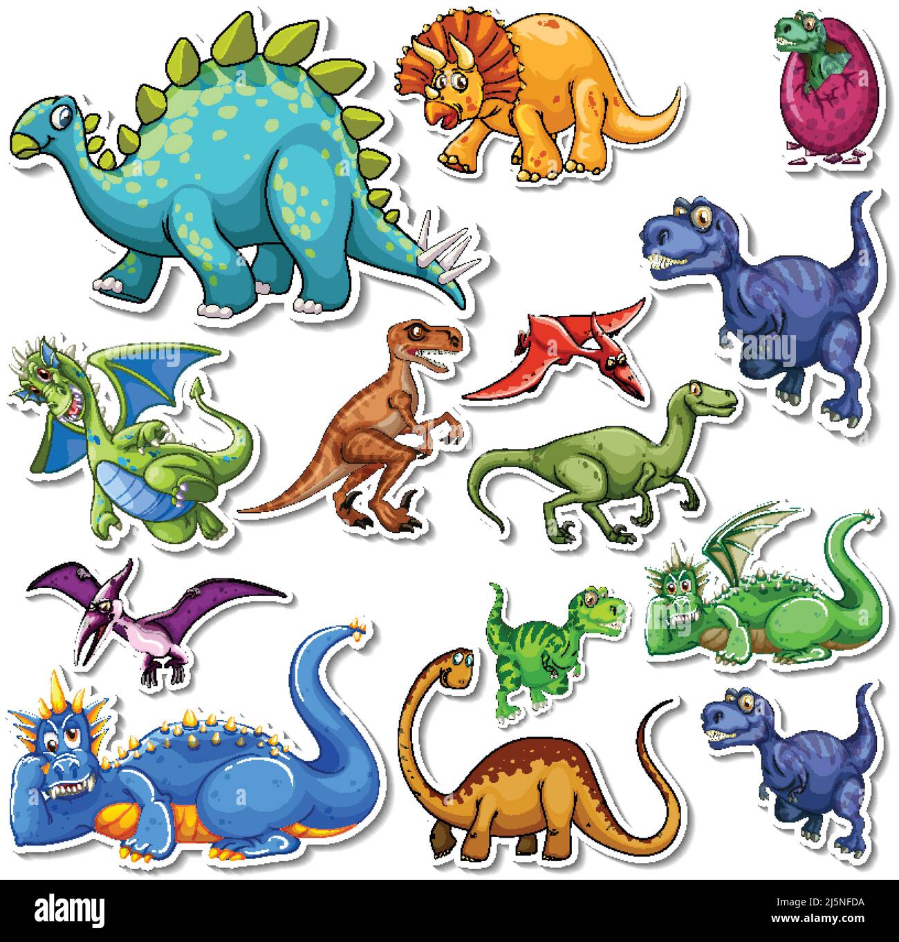 Sticker set of different dinosaurs cartoon illustration Stock Vector ...