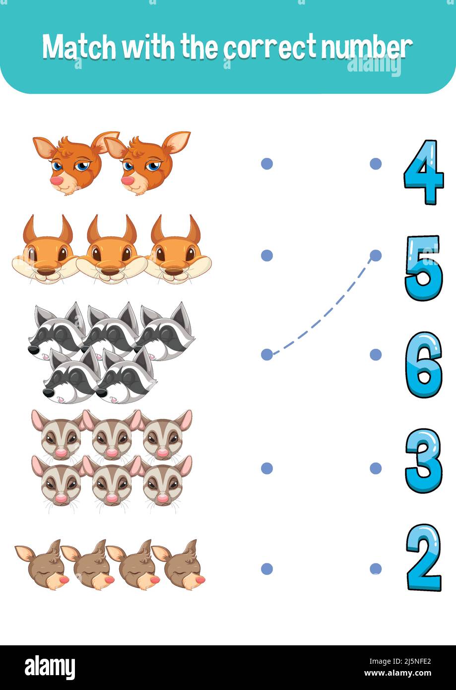 Worksheet design for matching numbers illustration Stock Vector Image ...