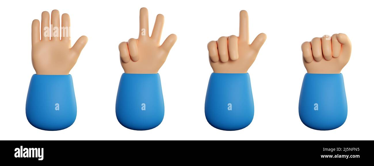 Human hands set in 3d cartoon style. Different fingers gesture for ...