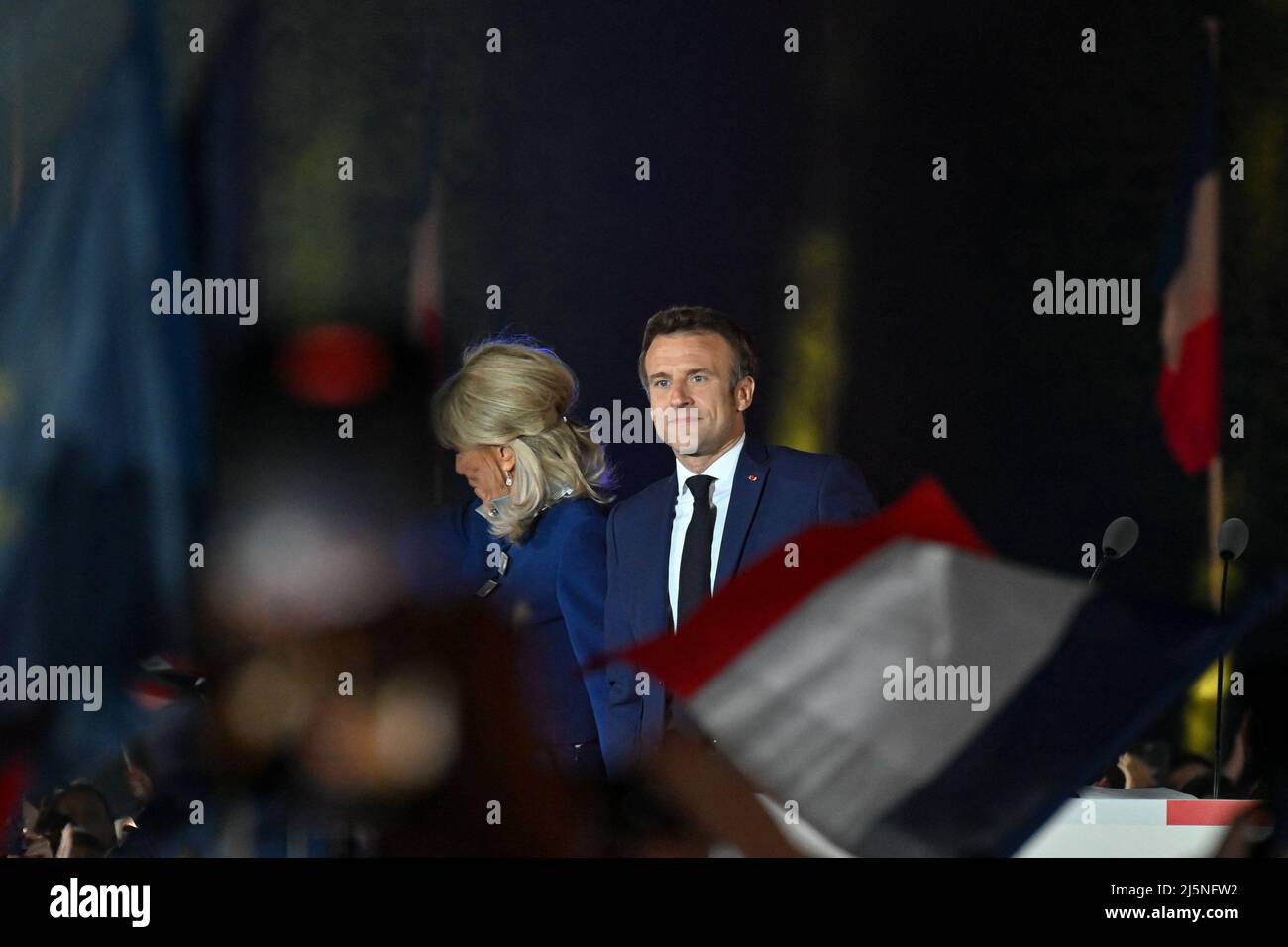 Paris France 24th Apr 2022 Emmanuel Macron And His Wife Brigitte