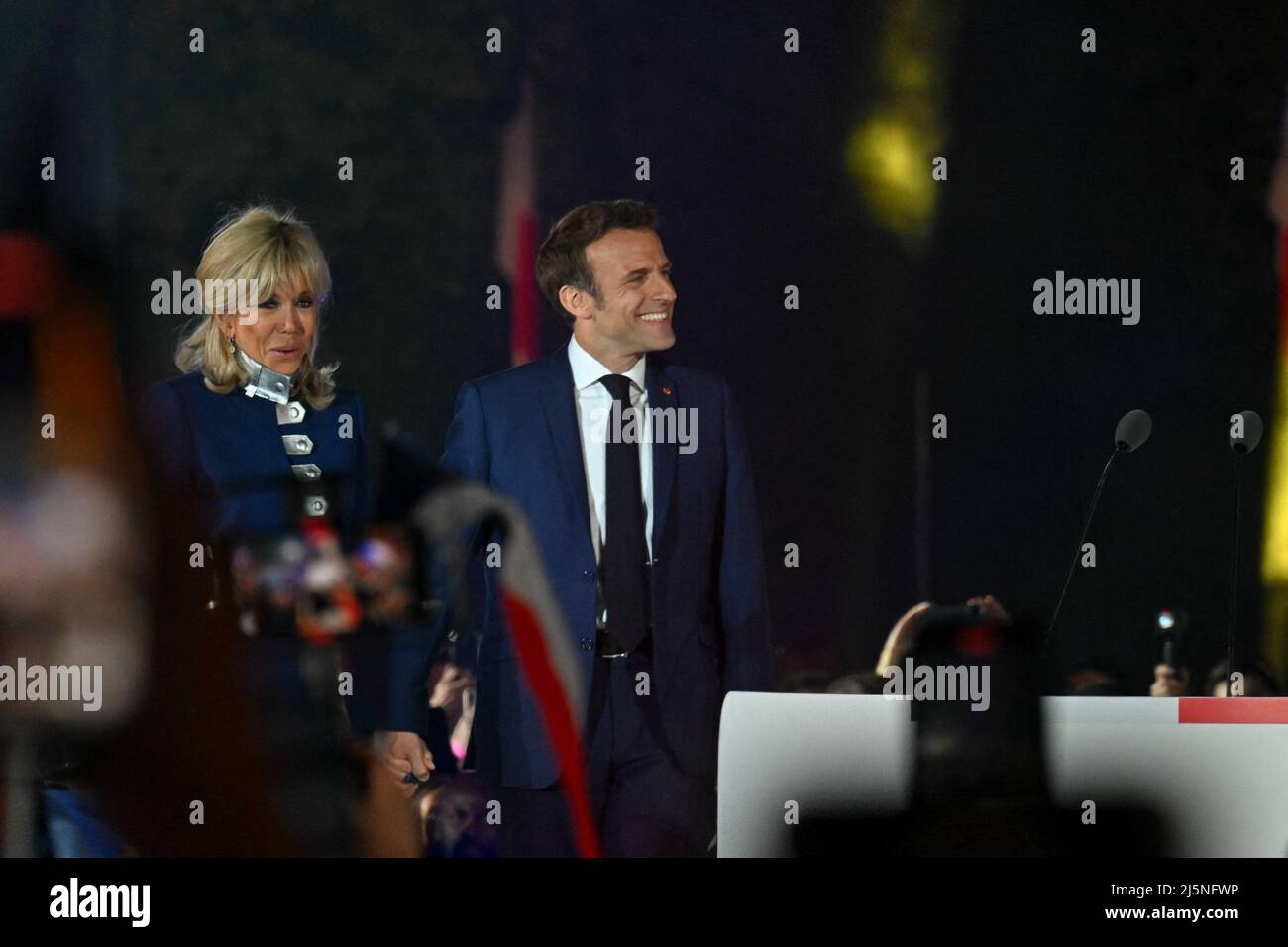 Paris France 24th Apr 2022 Emmanuel Macron And His Wife Brigitte