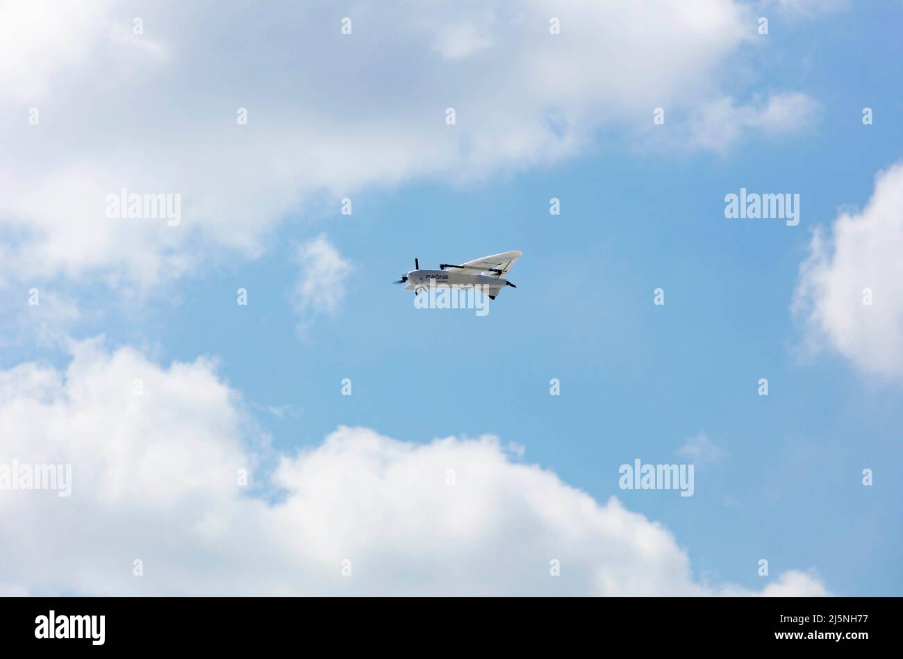 EDITORIAL USE ONLY General views of a Skyfarer PWOne drone in flight at ...