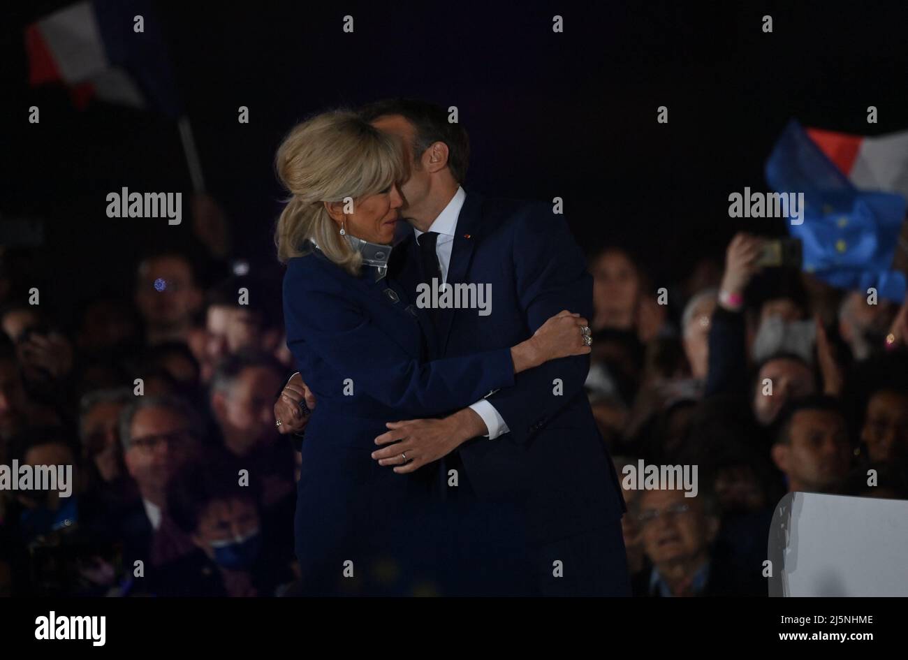 Paris France 24th Apr 2022 Emmanuel Macron And Wife Brigitte Macron