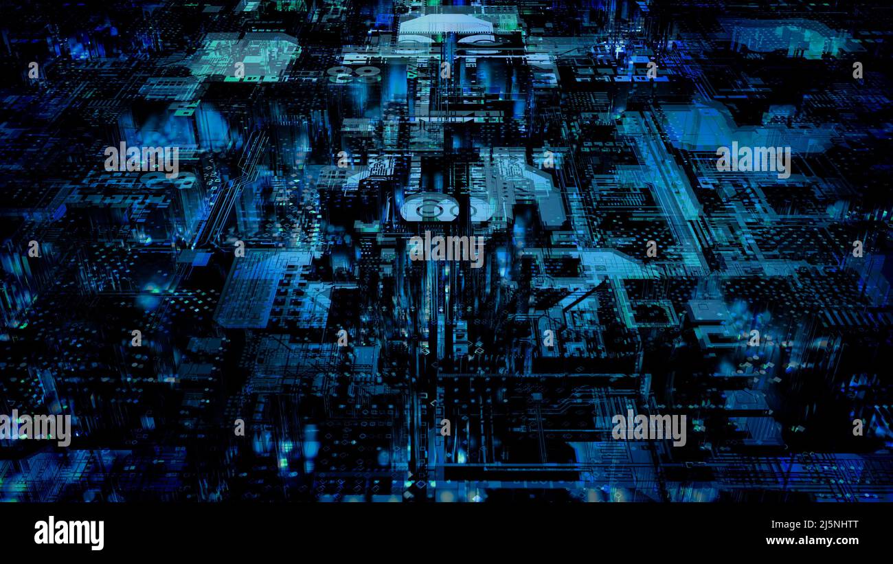 Blue dark cyberpunk innovation digital computer bg - abstract 3D ...
