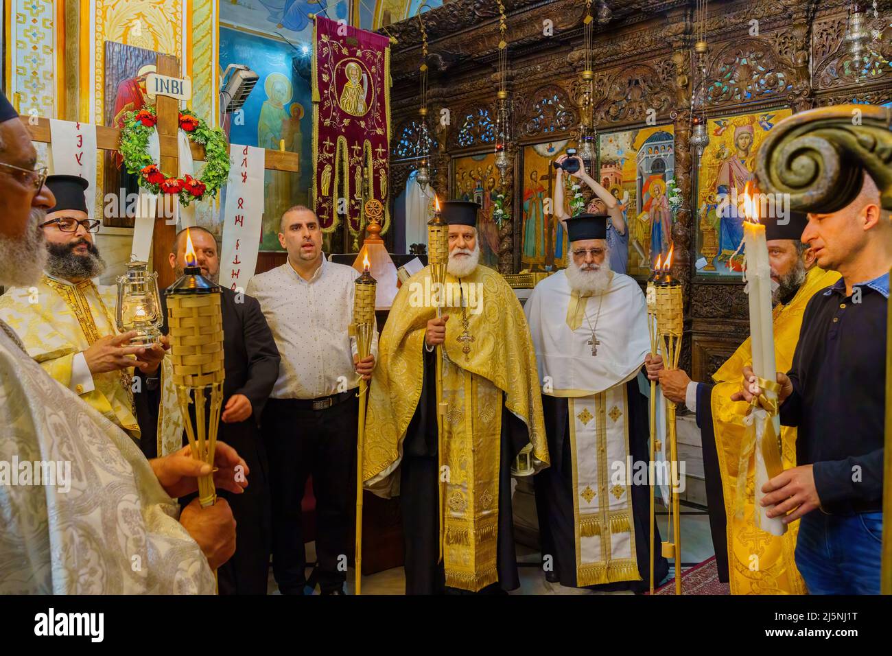 Nazareth, Israel - April 23, 2022: Easter Holy Saturday service pray in ...