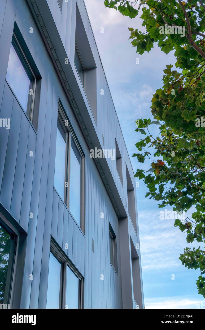 Building exterior with dark gray steel wall claddings at San Francisco ...