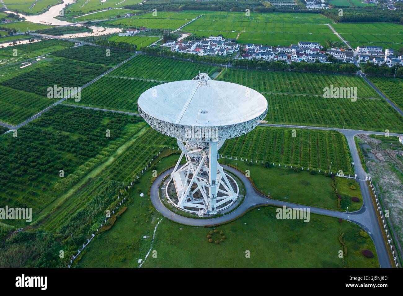 Aerial view of astronomical radio telescope. High angle view Stock ...