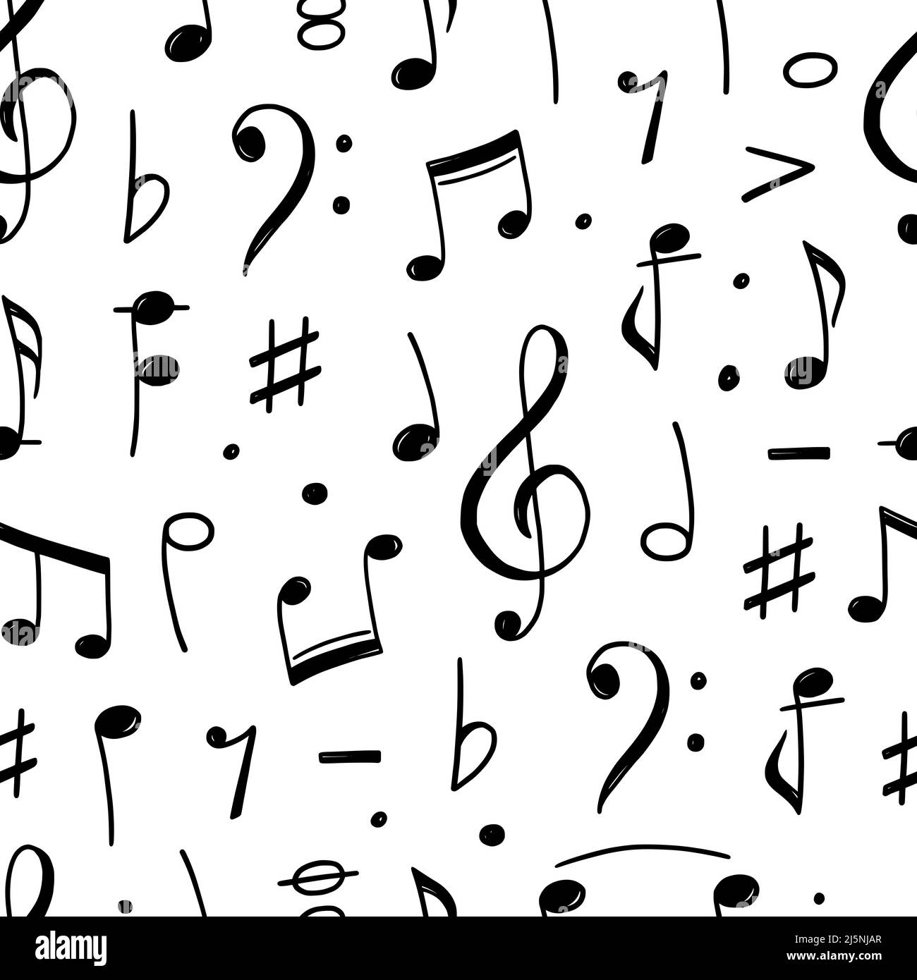 Music note doodle drawn pattern. Hand drawn sketch musical note ...
