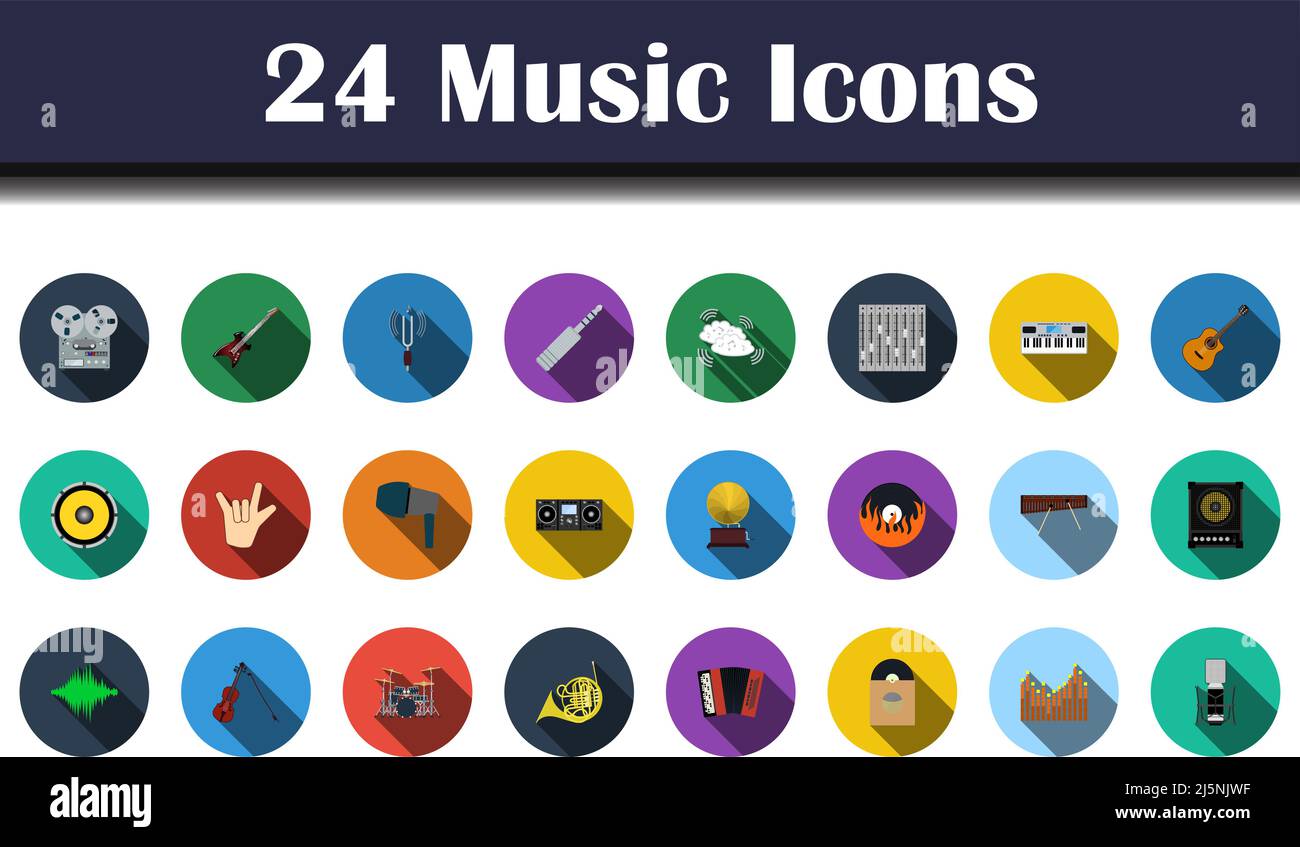 Music Icon Set. Flat Design With Long Shadow. Vector illustration Stock ...