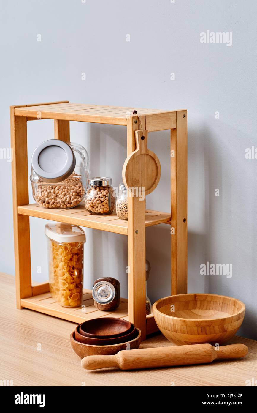 Image of various cereals and paste in glass containers standing on ...