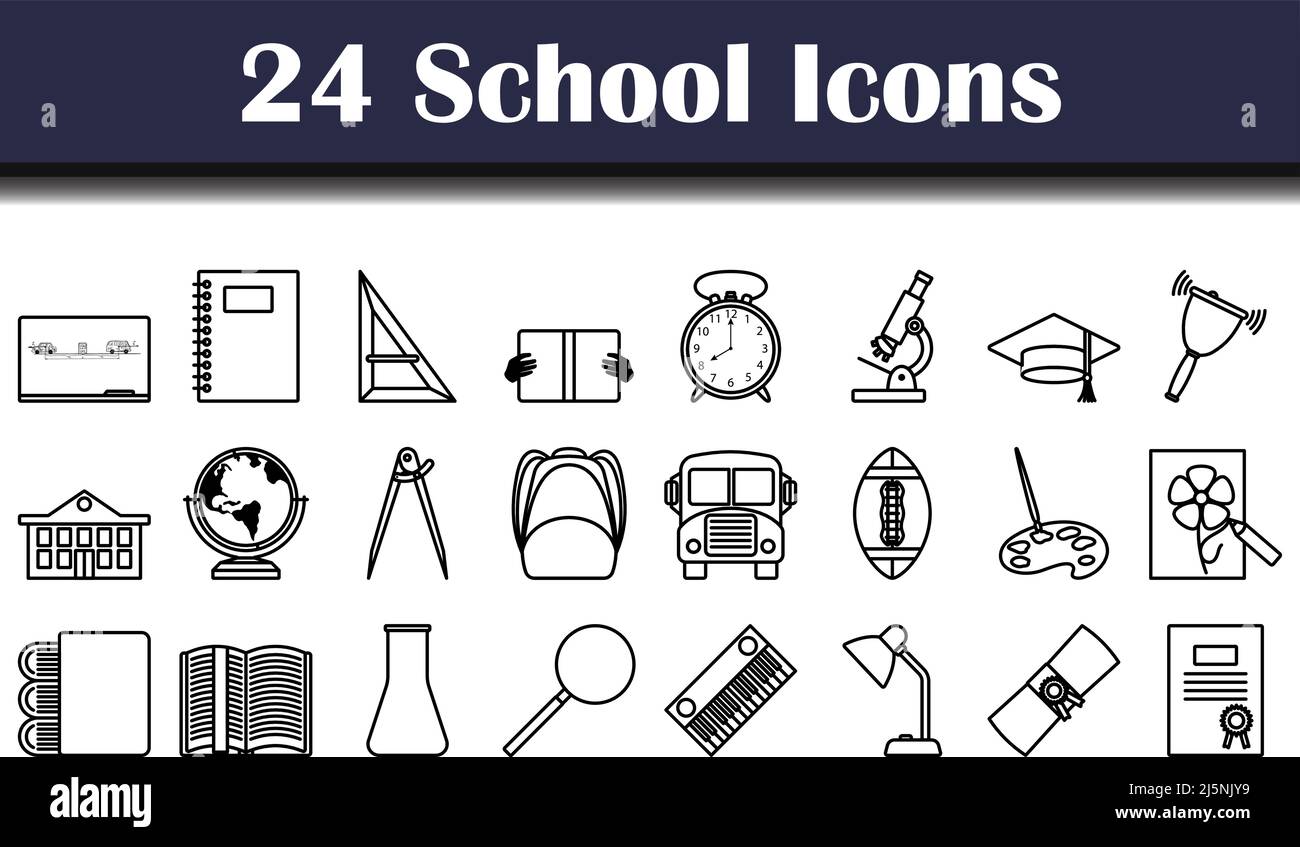 School Icon Set. Bold outline design with editable stroke width. Vector ...