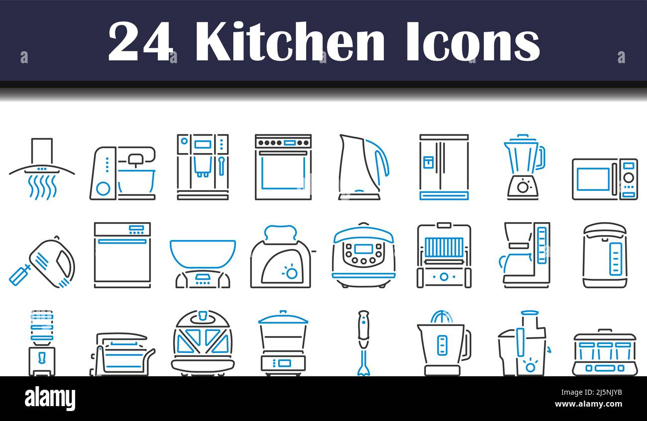 Kitchen Icon Set. Editable Bold Outline With Color Fill Design. Vector ...