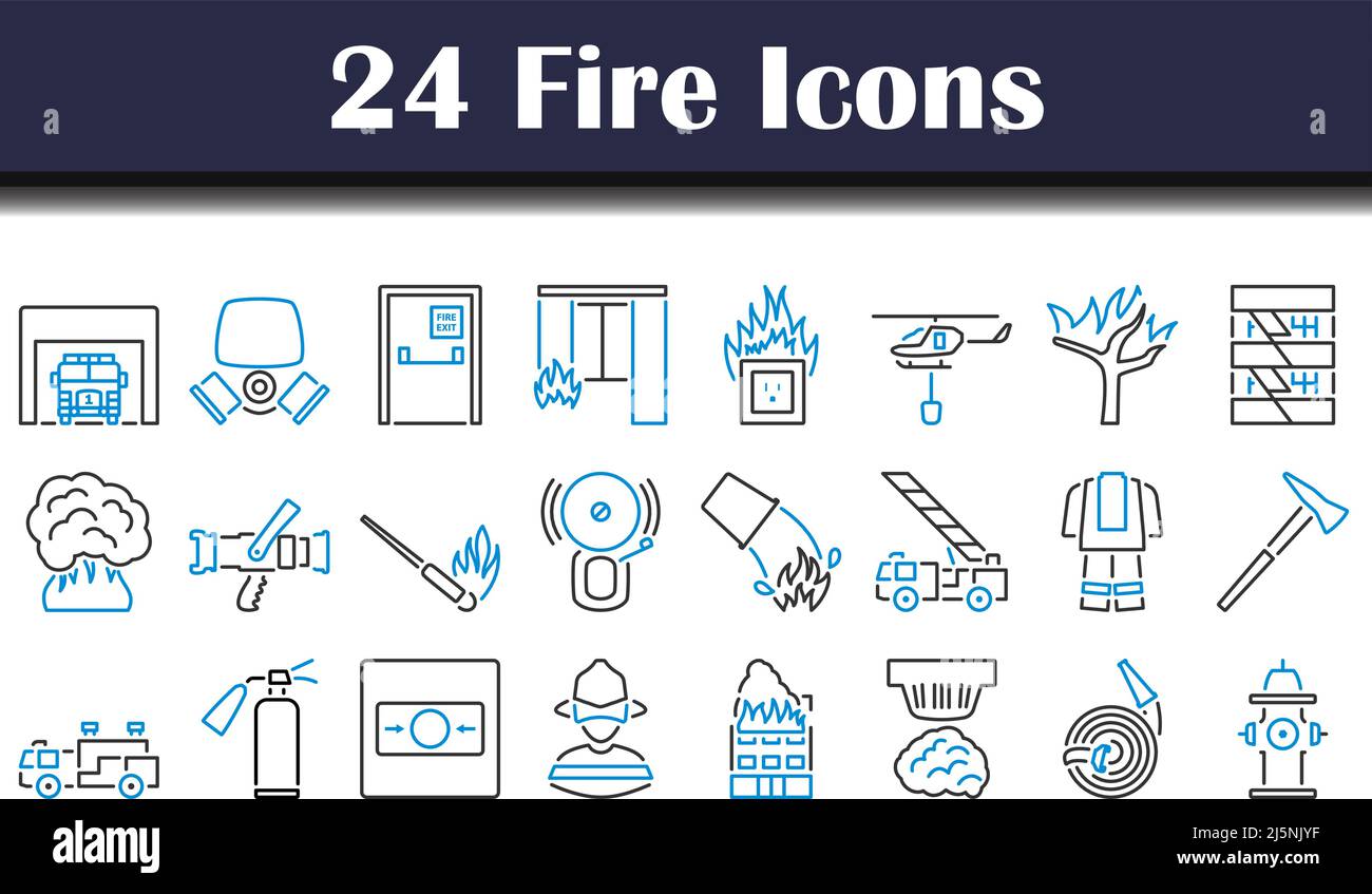 Fire Icon Set. Editable Bold Outline With Color Fill Design. Vector ...