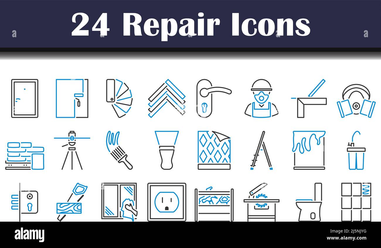 Repair Icon Set. Editable Bold Outline With Color Fill Design. Vector ...