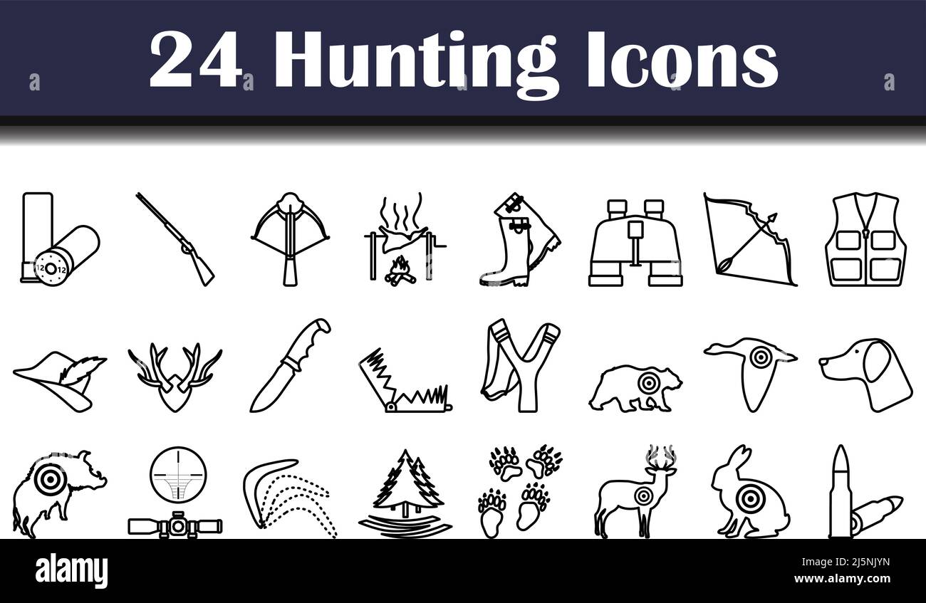 Hunting Icon Set. Bold outline design with editable stroke width ...