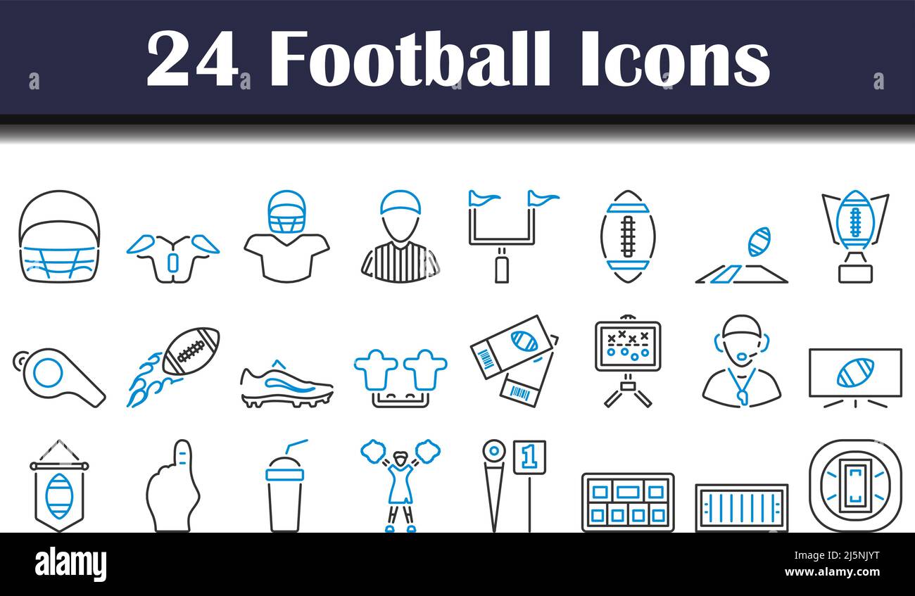 Football Icon Set. Editable Bold Outline With Color Fill Design. Vector ...