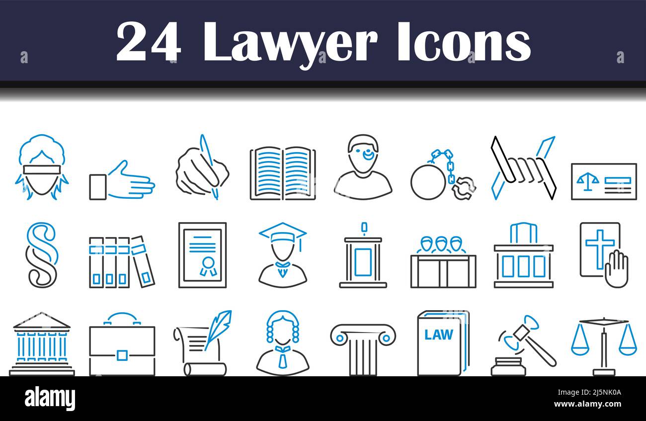 Lawyer Icon Set. Editable Bold Outline With Color Fill Design. Vector ...
