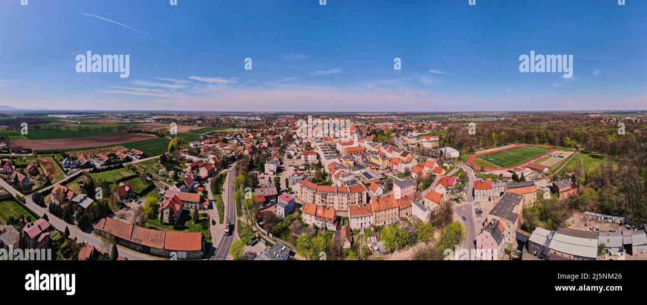 Aerial view of small european town with residential buildings and ...