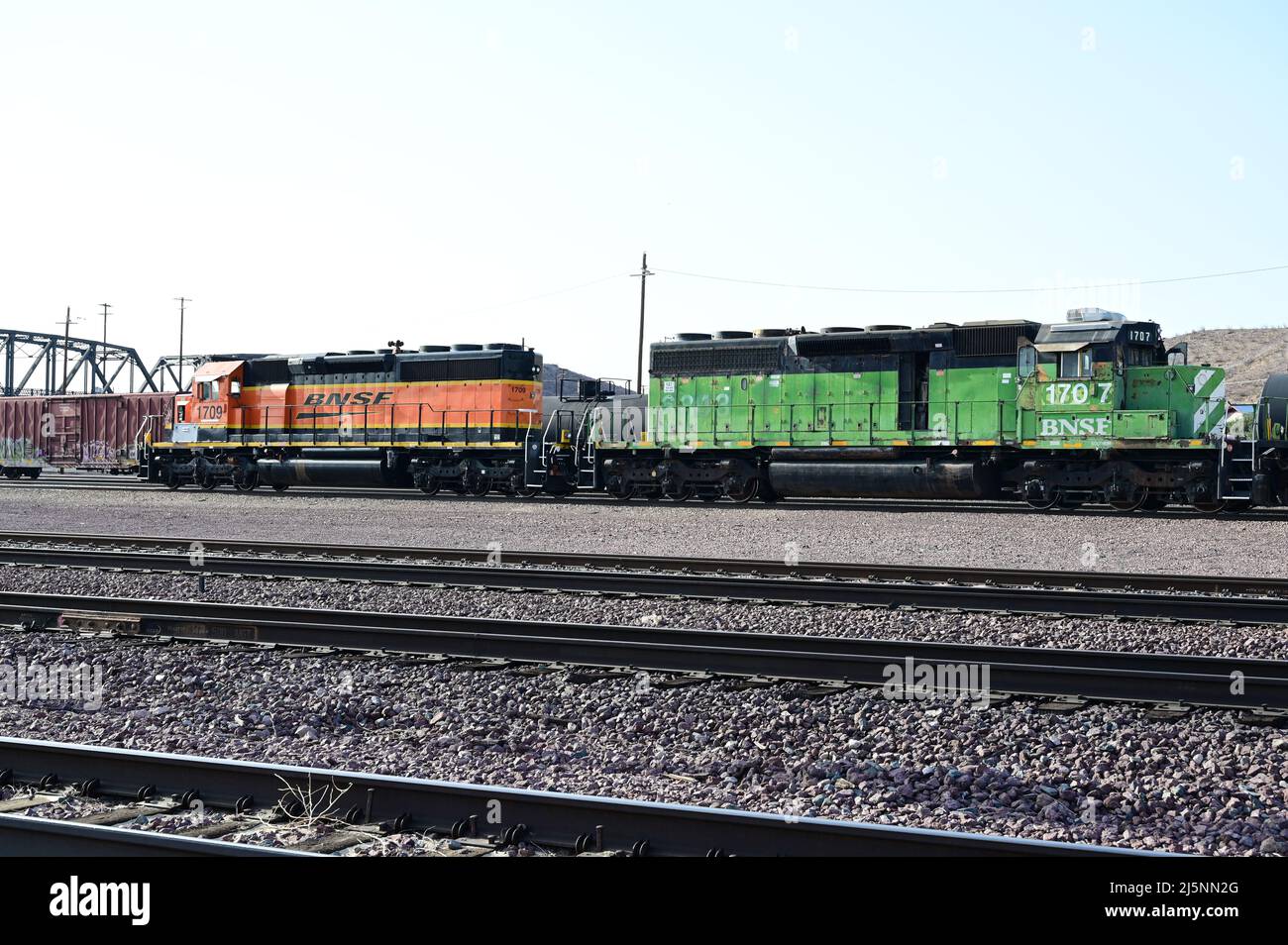 Two American diesel engines at Barstow station in California Stock ...