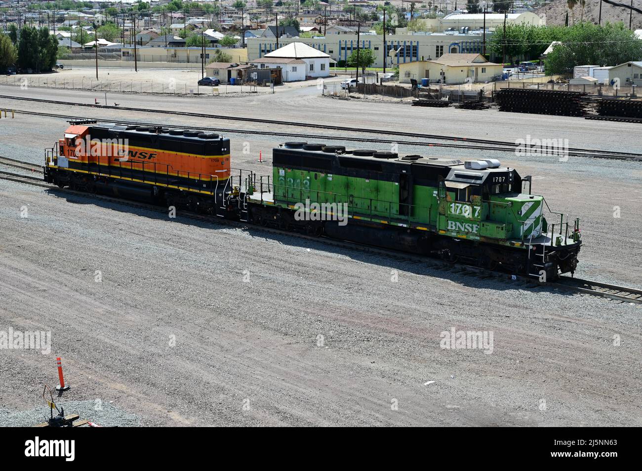 Two American diesel engines at Barstow station in California Stock ...