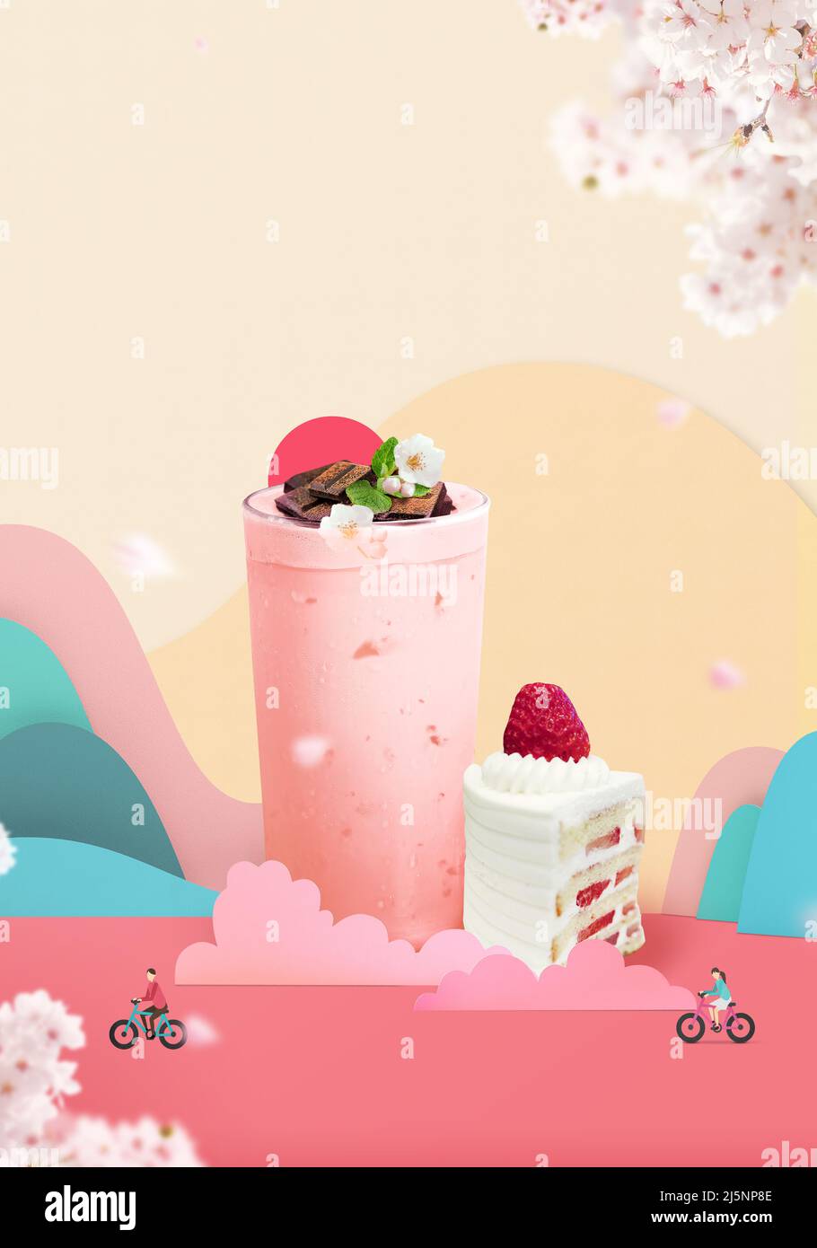 spring dessert poster, strawberry drink Stock Photo - Alamy