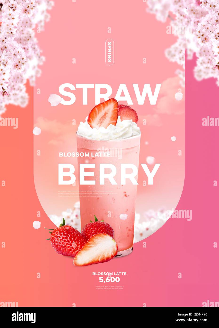 spring dessert poster, strawberry drink Stock Photo - Alamy