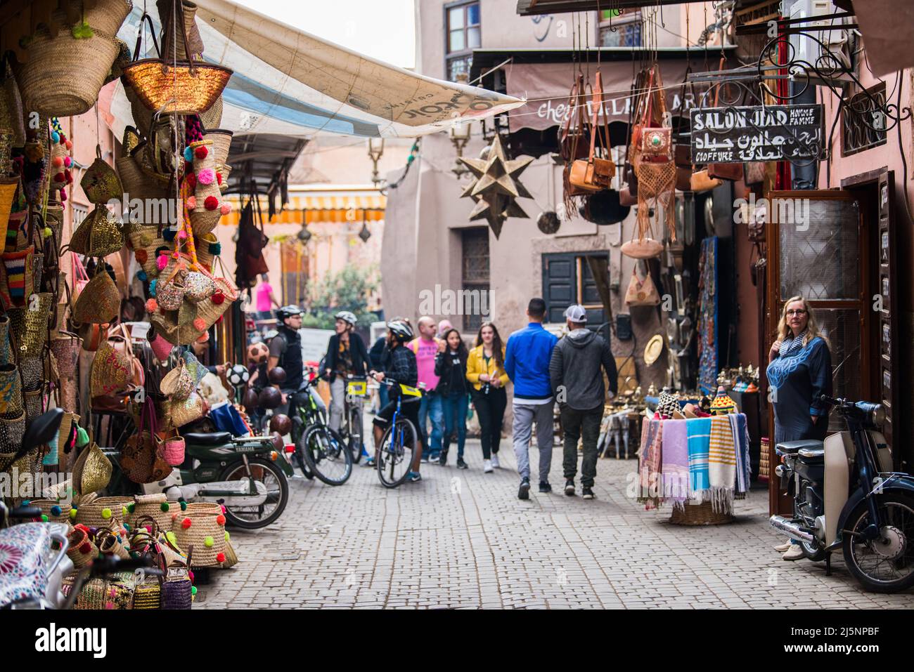 Marrakesh, Morocco-February 28,2020:A typical street in the ancient ...