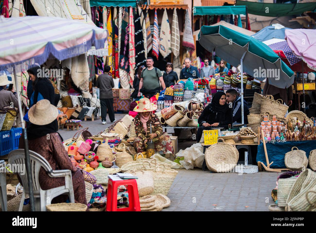 Marrakesh, Morocco-February 28,2020:A typical street in the ancient ...