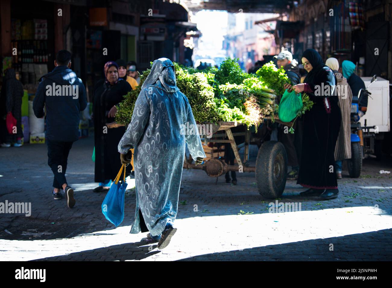 Marrakesh, Morocco-February 28,2020:A typical street in the ancient ...