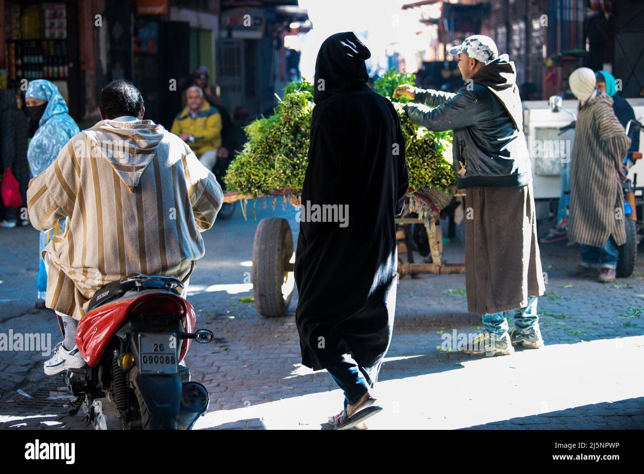 Marrakesh, Morocco-February 28,2020:A typical street in the ancient ...