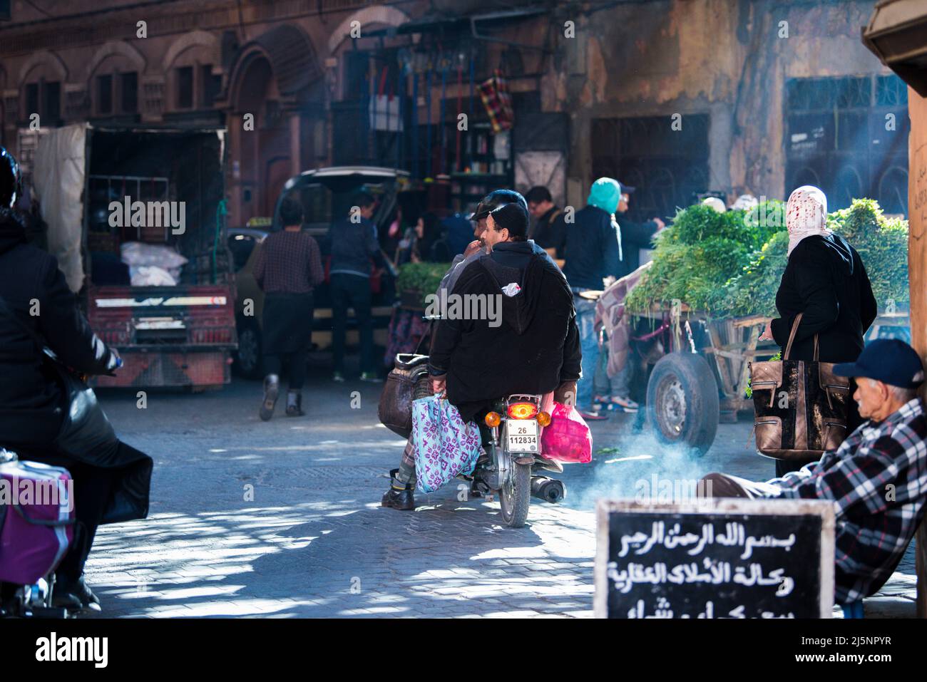 Marrakesh, Morocco-February 28,2020:A typical street in the ancient ...