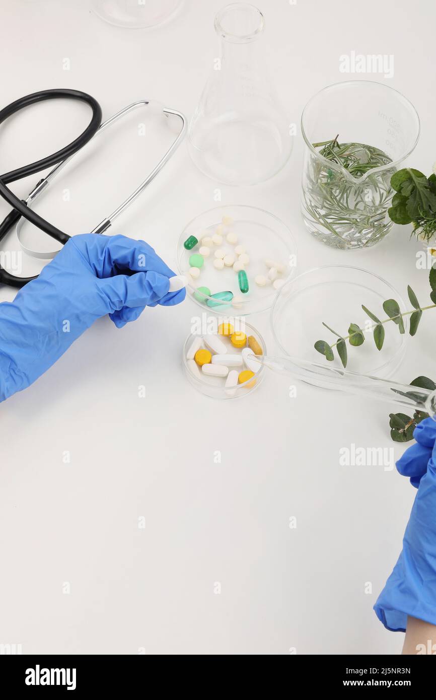 hand motion for study of drugs, white background, medical creative ...