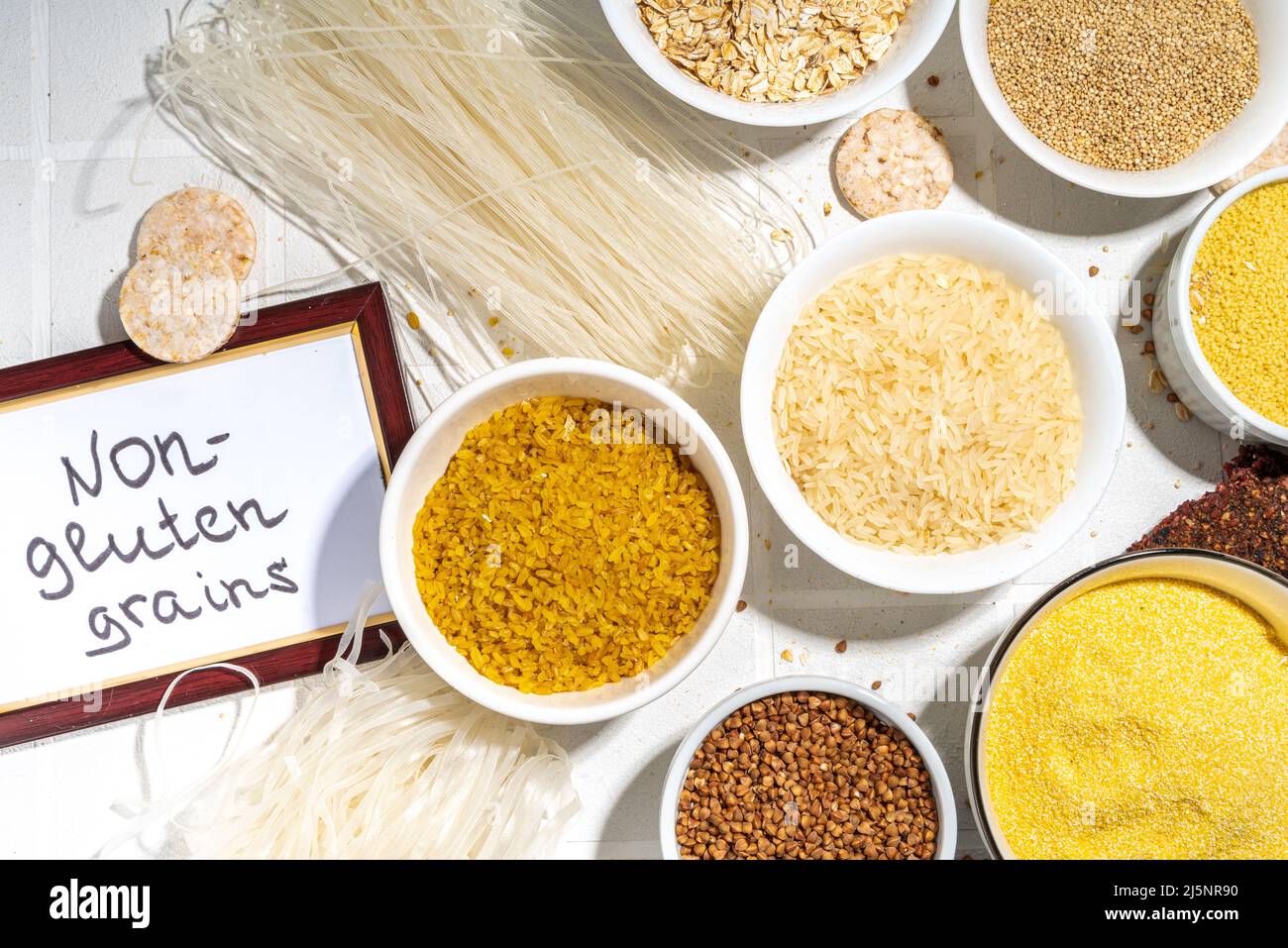 Selection of whole grains gluten free cereals. Set of various non ...